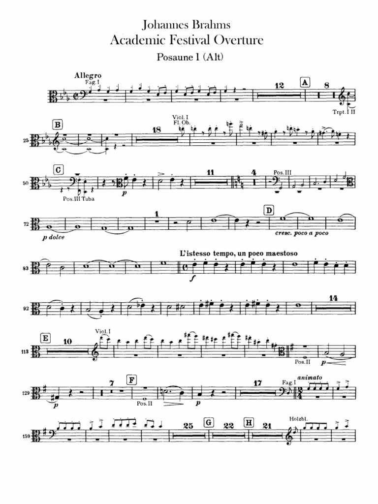 Brahms - Obertura Del Festival Académico, Op.80. TROMBONES Y TUBA | PDF