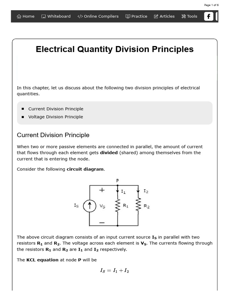Electrical Quantity Division Principles | PDF | Series And Parallel Circuits | Electrical Network