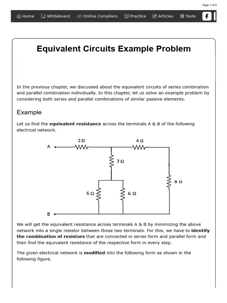 Equivalent Circuits Example Problem | PDF | Series And Parallel Circuits | Electrical Network