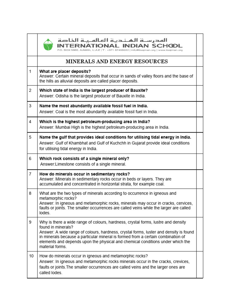 Minerals and Energy Resources | PDF | Energy Development | Rock (Geology)