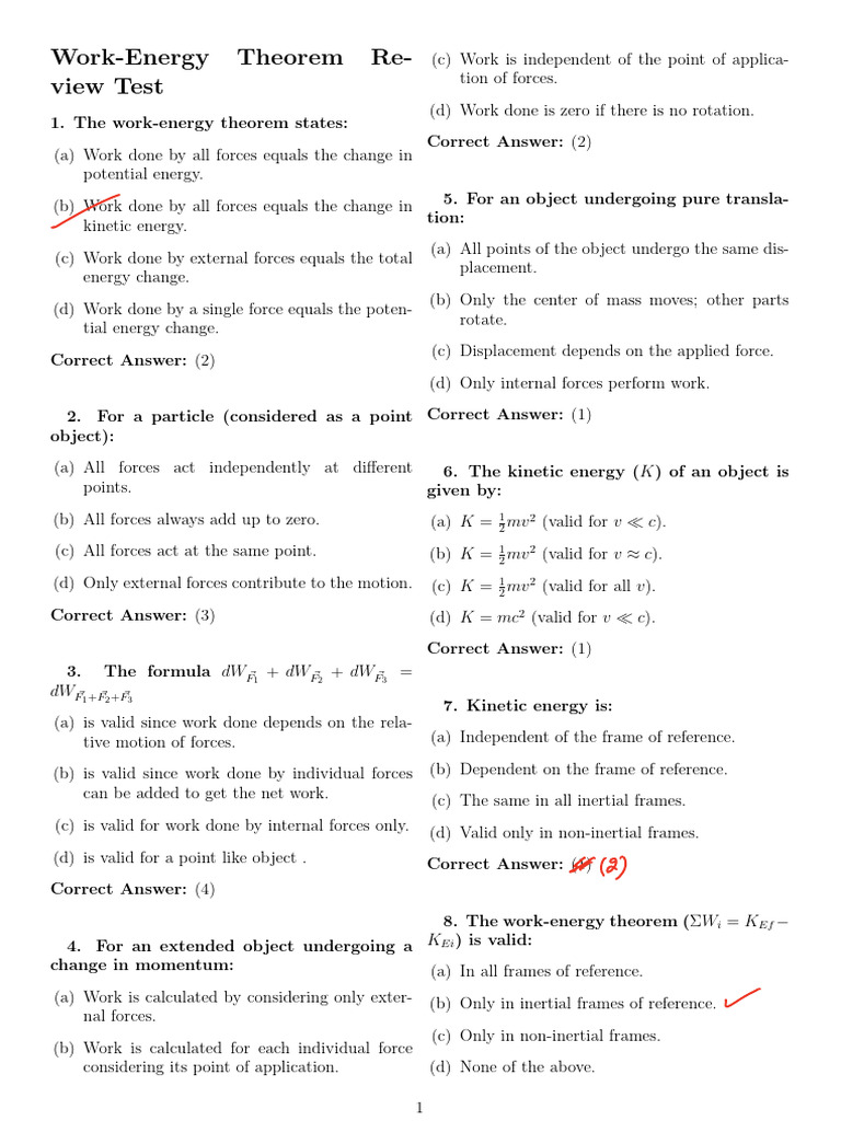 Basics of Work and Energy Sheet | PDF | Force | Potential Energy