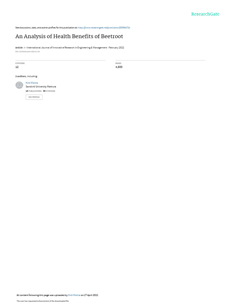 39 An Analysis of Health Benefits of Beetroot | PDF | Beetroot ...