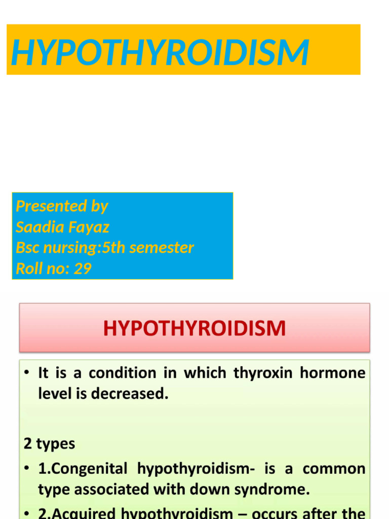 Hypothyroidism Presentation by Sadia Fayaz | PDF