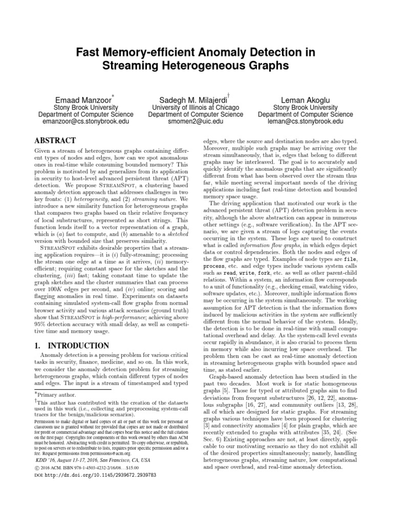 2016KDD - Fast Memory-Efficient Anomaly Detection in Streaming Heterogeneous Graphs | PDF ...