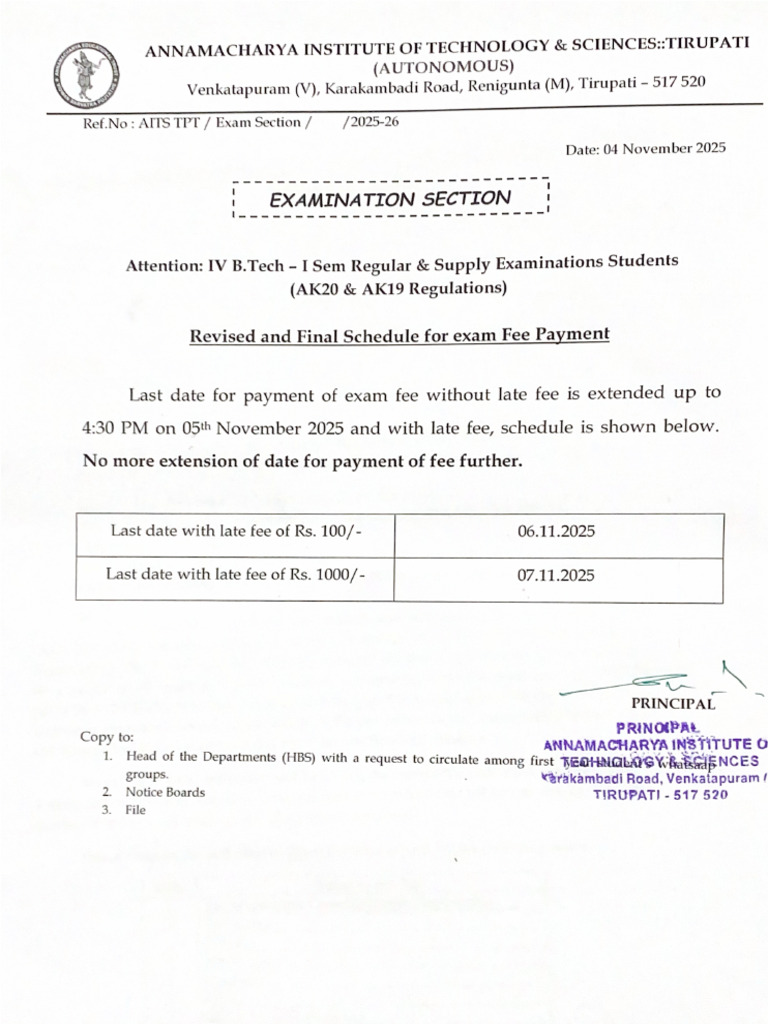 Revised Schedule For Exam Fee Payment | PDF