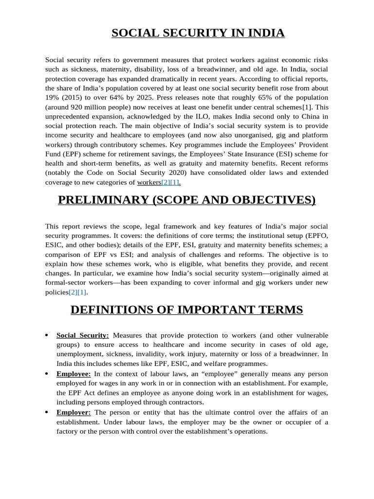 Social Security in India | PDF | Employment | Pension