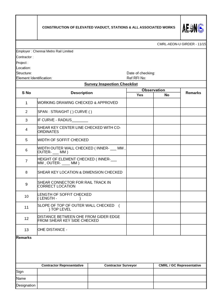 11. Survey Inspection Checklist | PDF | Length