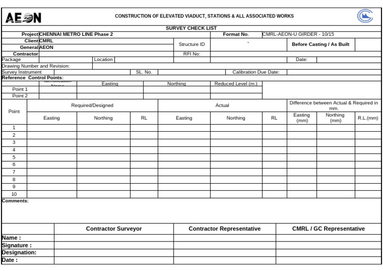 Chennai Metro Phase 2 Survey Checklist | PDF