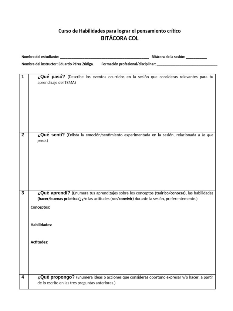 Formato de Bitacora COL | PDF