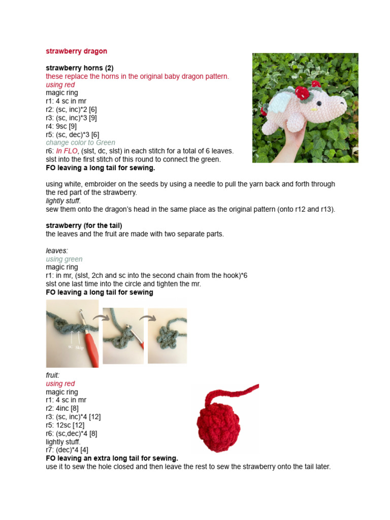 Strawberry Dragon Crochet Pattern | PDF