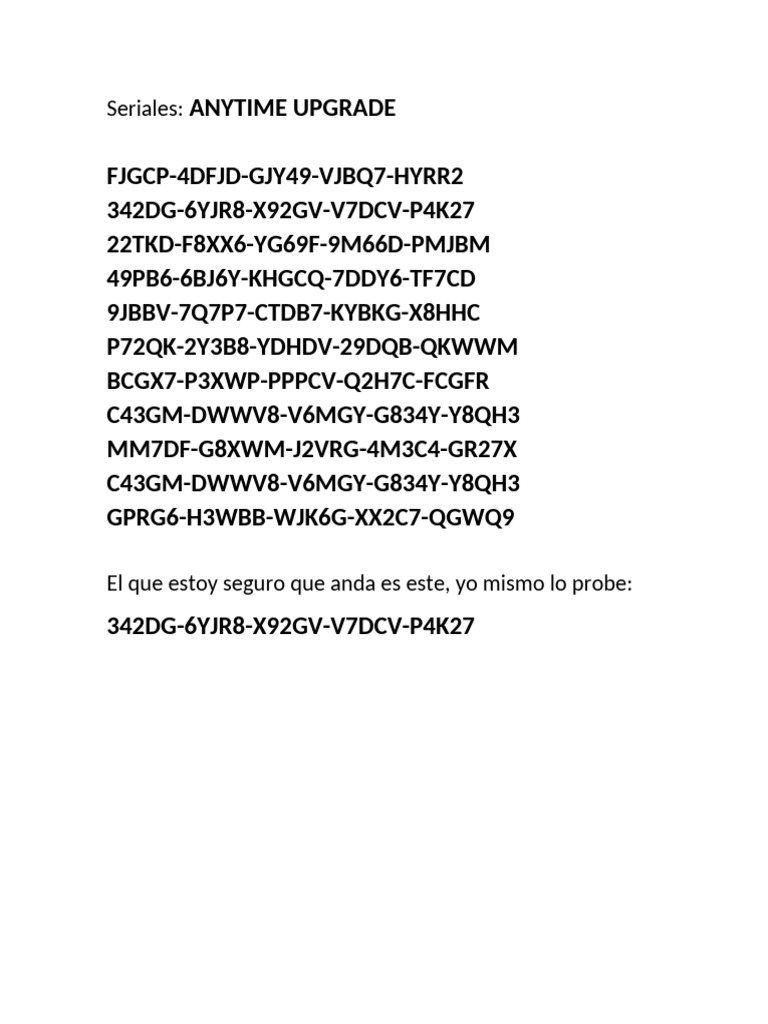 Seriales Anytime Upgrade a w7 Ultimate | PDF