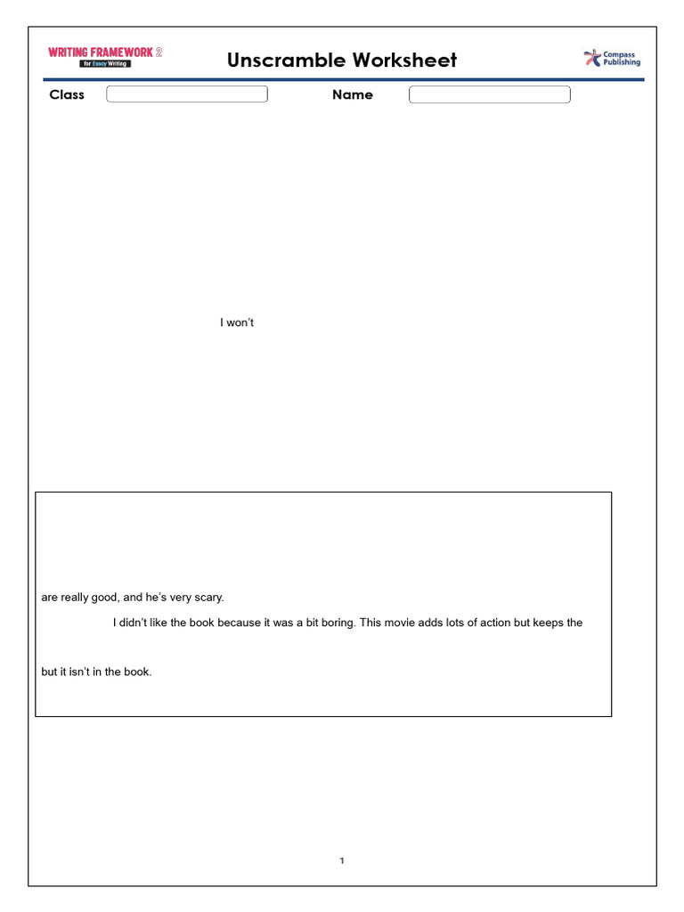 Writing Framework For Essay Writing 2 - Unscramble Worksheet | PDF