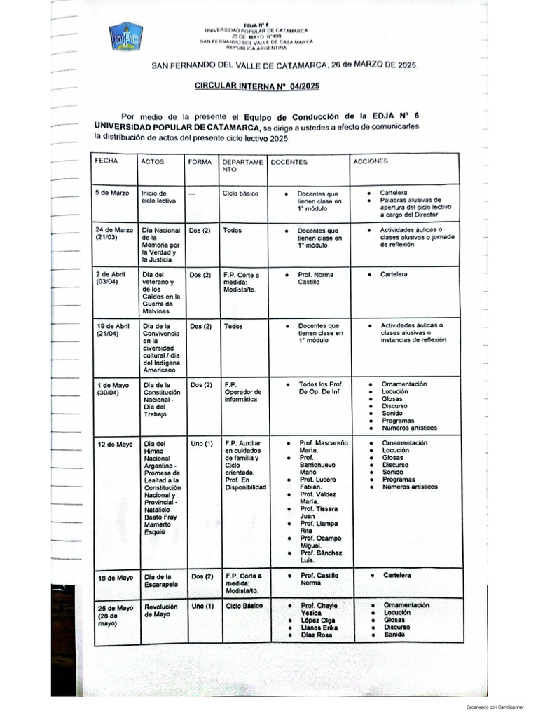 Distribución de Actos 2025 EDJA N 6 | PDF