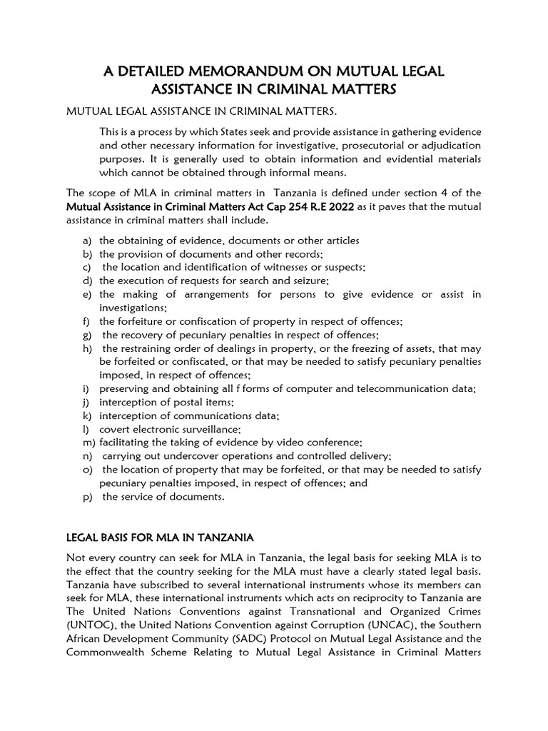 A Detailed Memorandum On Mutual Legal Assistance in Criminal Matters ...