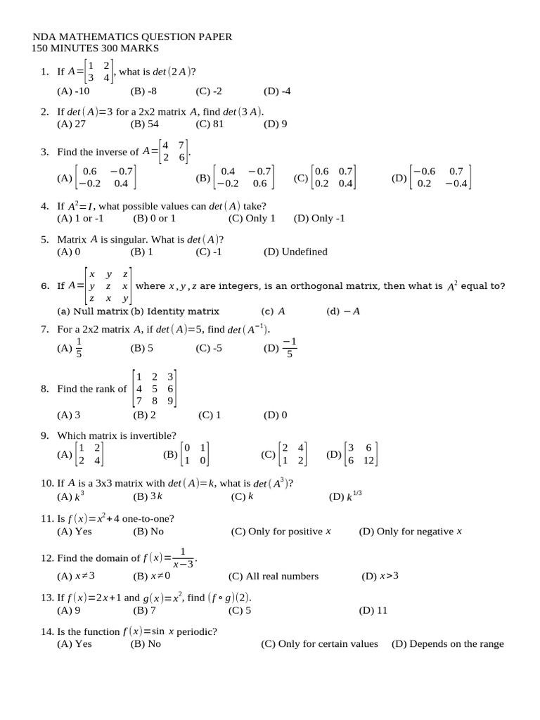 NDA Mathematics Question Paper | PDF | Mathematics | Mathematical Objects
