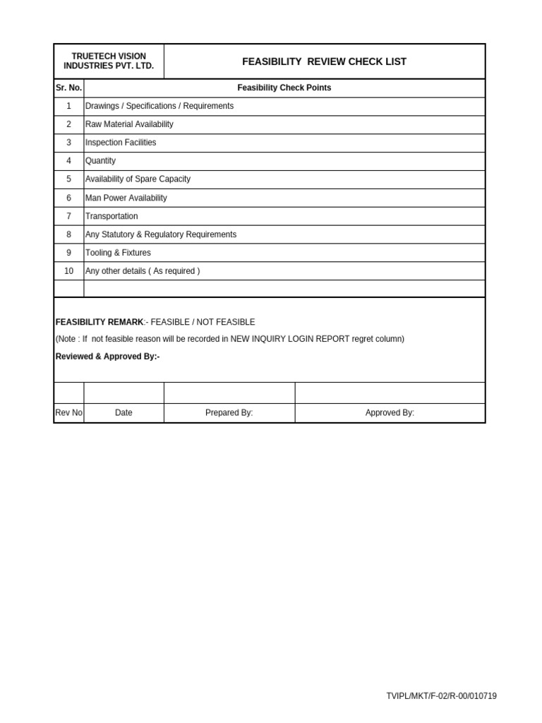 Feasibility Review Checklist Template | PDF