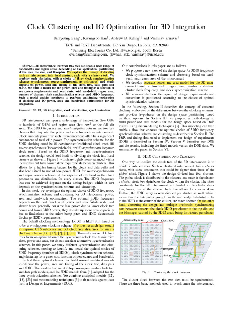 Clock Clustering and IO Optimization For 3D Integration | PDF | Digital ...