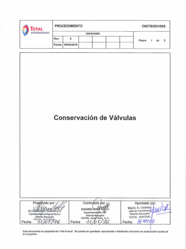 On-TS-001-005 Rev 0 Conservacion de Valvulas | PDF