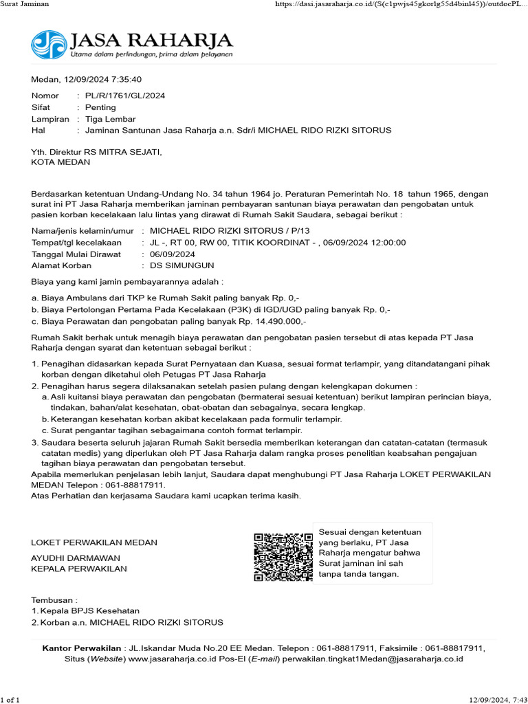 Surat Jaminan AN MICHAEL RIDO | PDF