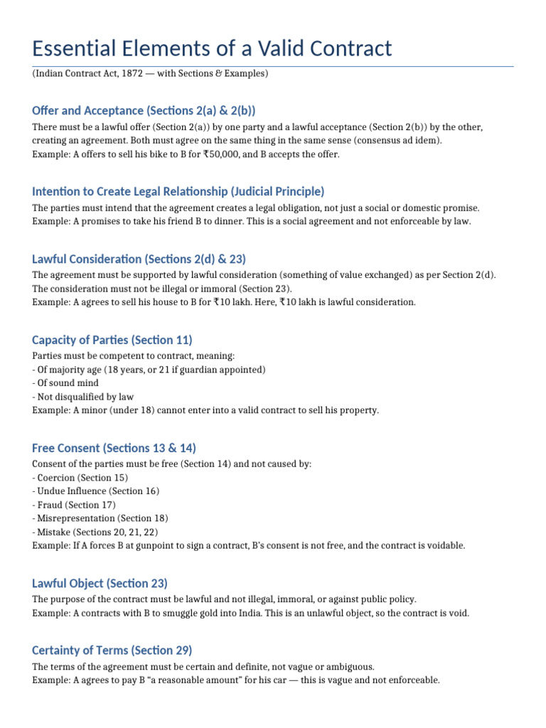 Valid Contract Essentials in India | PDF | Legal Concepts | Contract Law