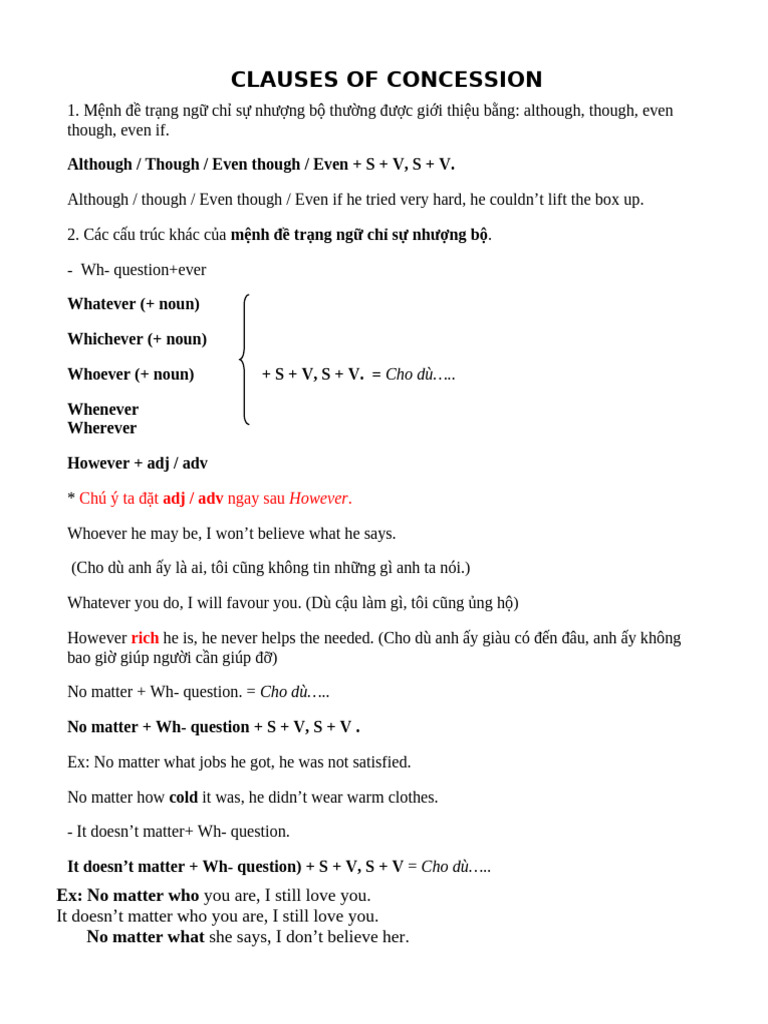 Concession Clauses and Phrases Explained | PDF | Clause | Linguistics