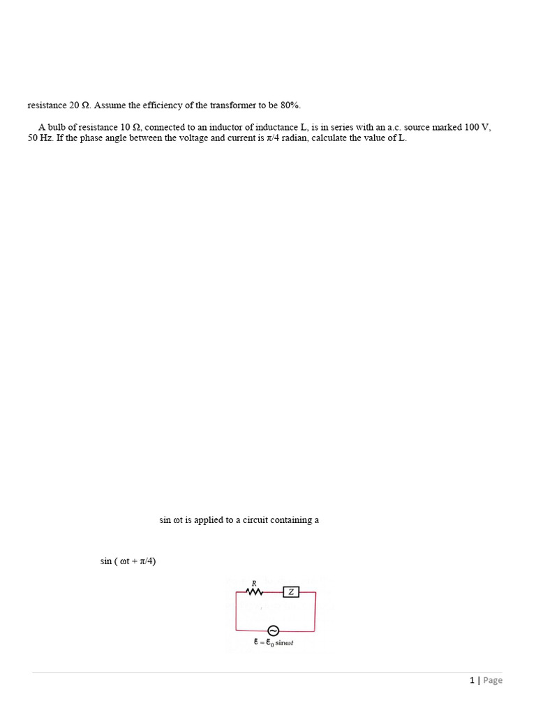 Assignment On Alternating Currents | PDF | Transformer | Inductor