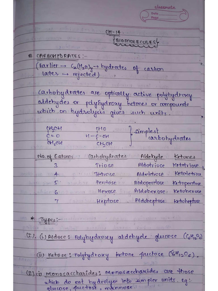 Biomolecules Class 12th Notes | PDF