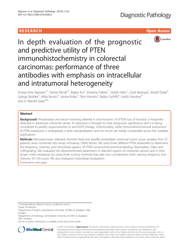 PTEN_EMESE_AGOSTON | PDF | Immunohistochemistry | Colorectal Cancer