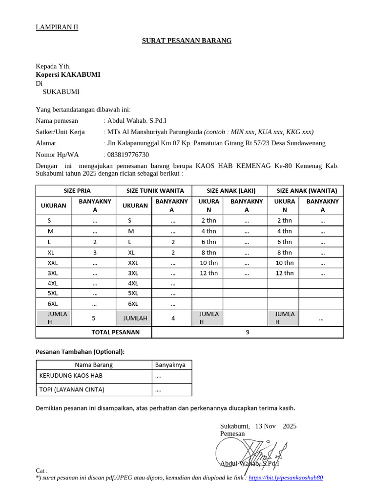 Form - Pesanan Kaos Hab Ke-80 | PDF
