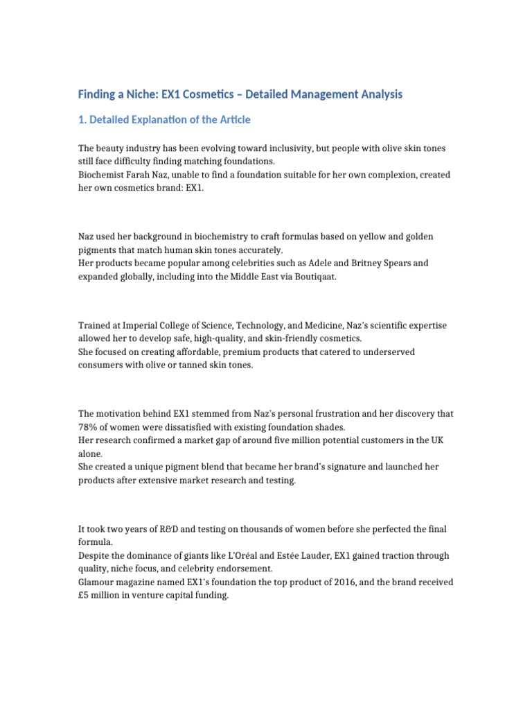 EX1 Cosmetics Management Analysis | PDF | Brand | Business