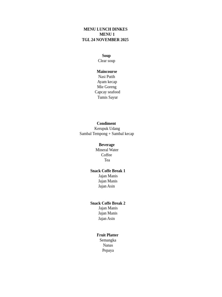 Menu 1 Luch Dinkes TGL 24 Nov 2025 | PDF