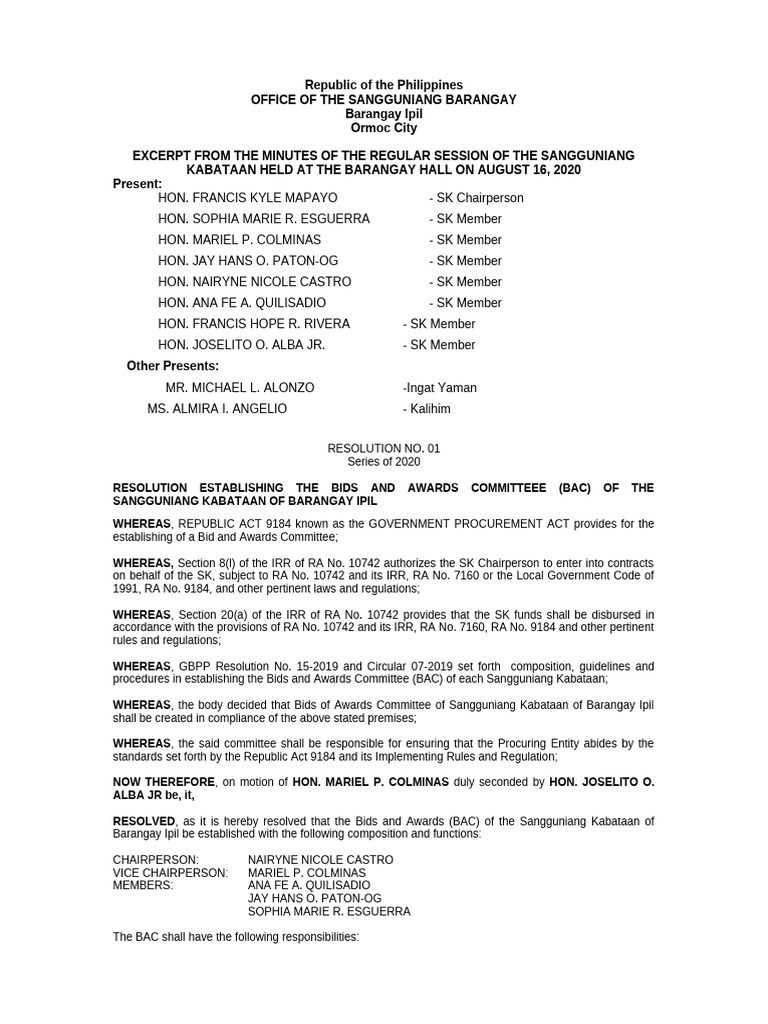 BAC SK Resolution | PDF