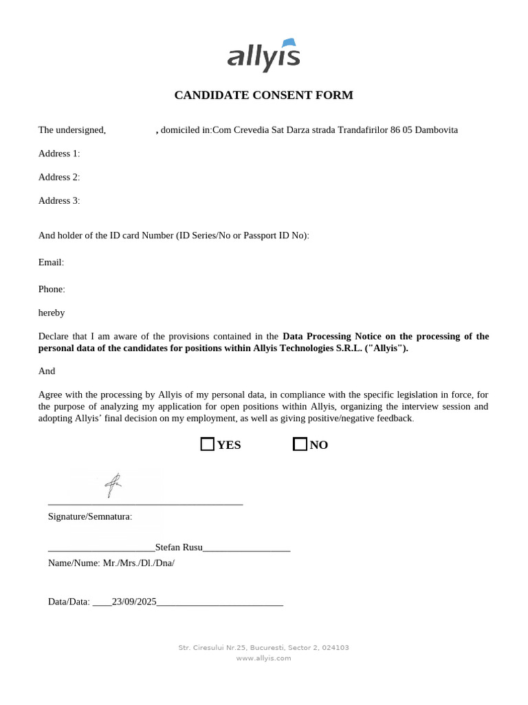 Candidate Data Processing Consent Form 1 | PDF