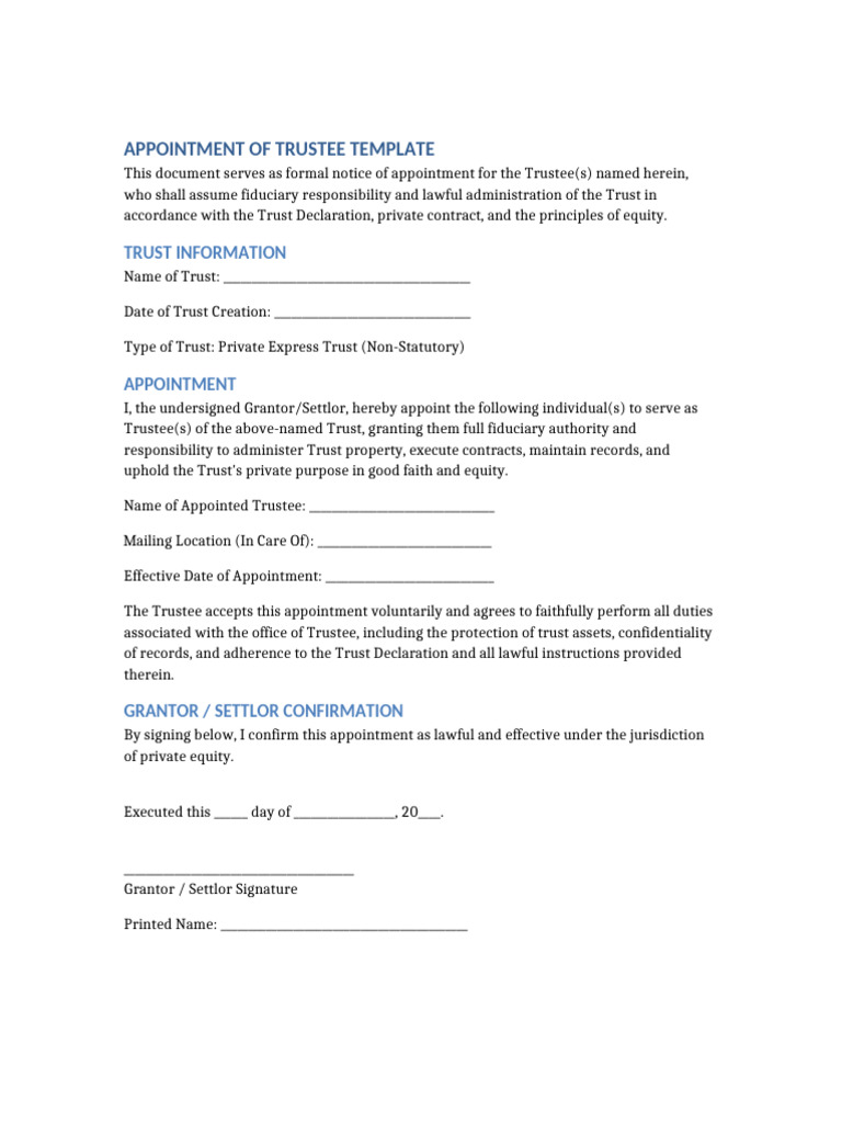 Appointment of Trustee Template 2 | PDF