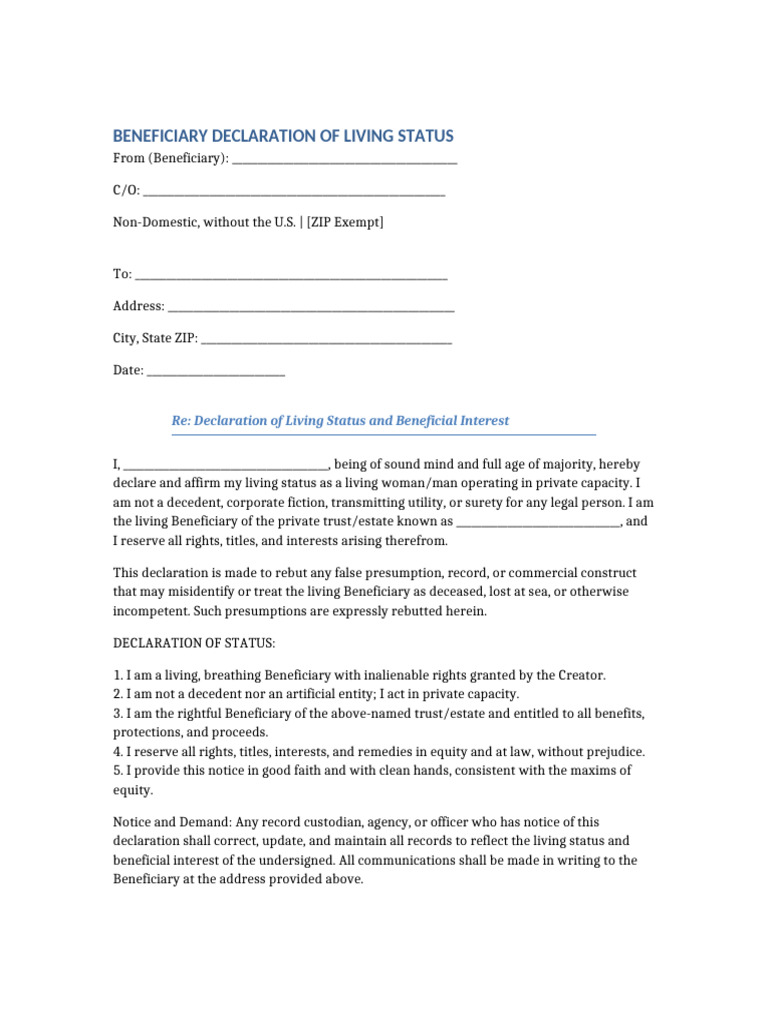 Beneficiary Declaration of Living Status v2 2 | PDF | Legal Documents ...