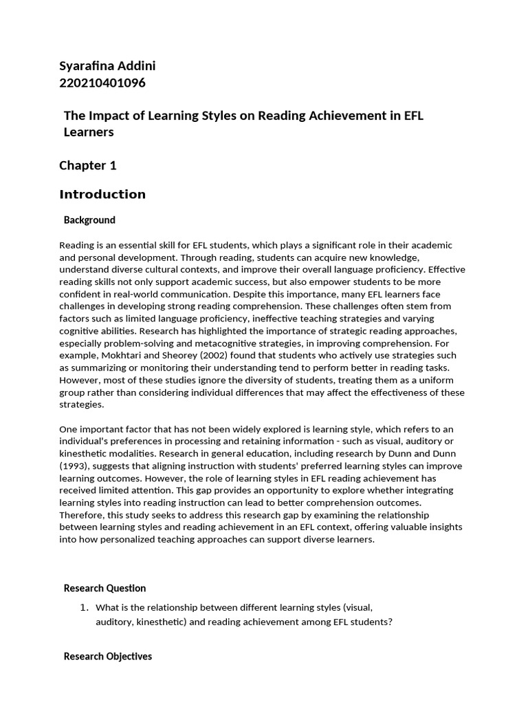 Learning Styles and EFL Reading Success | PDF | Learning Styles ...