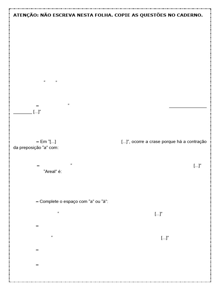 Atividade de Portugues Crase 8o Ano Word | PDF