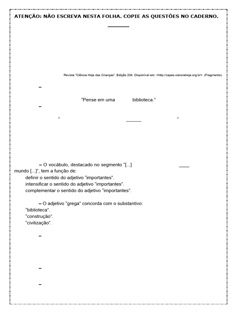 Atividade de Portugues Adjetivo 7o Ano Word | PDF