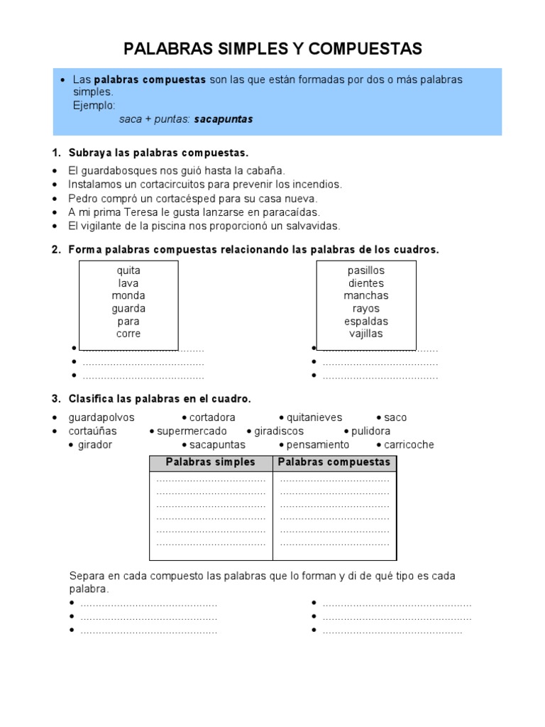 Palabras Simples y Compuestas | PDF