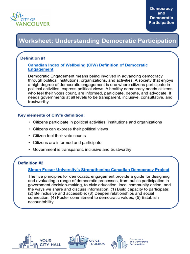 Understanding Democratic Participation Worksheet | PDF | Democracy ...