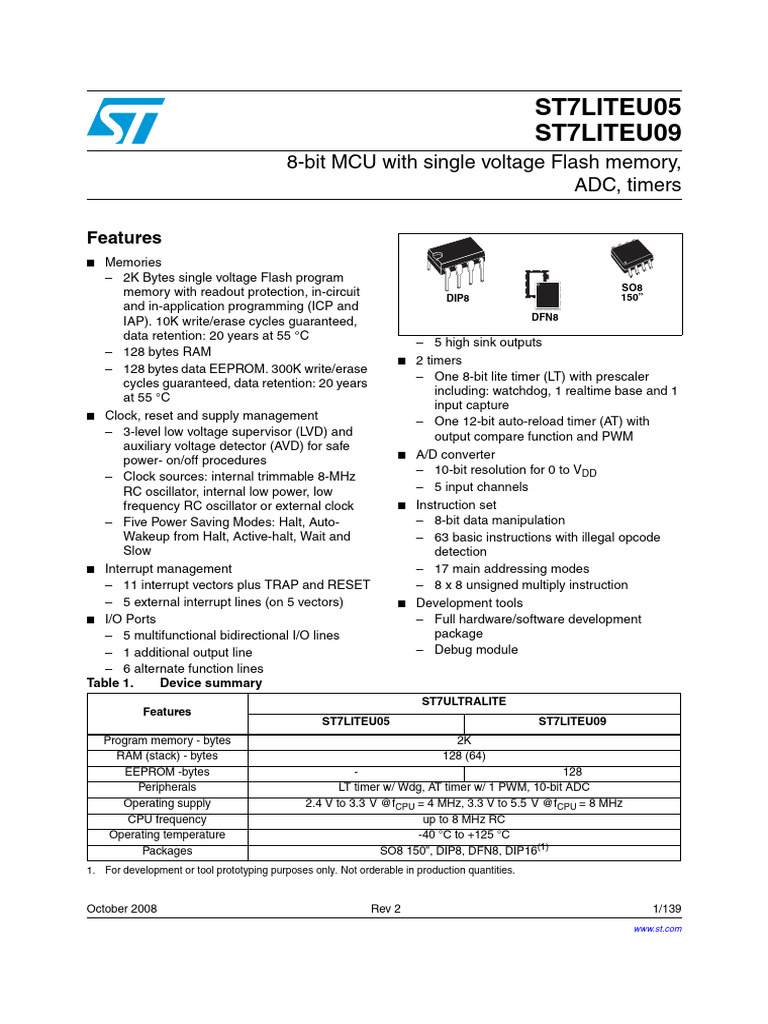 St7liteu09 St7fliteu09m6 | PDF | Flash Memory | Microcontroller