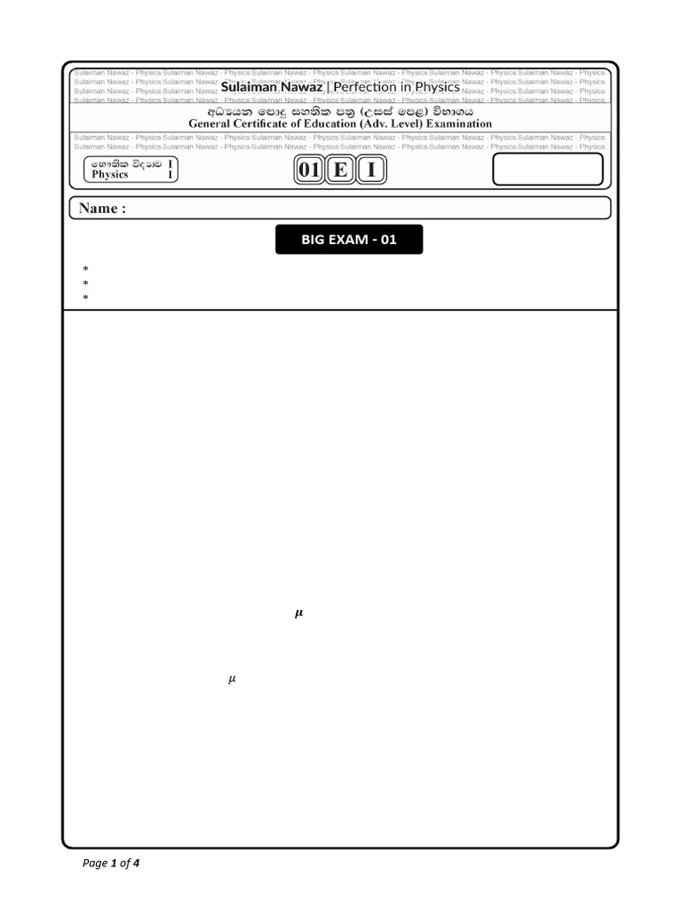 Big Exam - 01 | PDF | Euclidean Vector | Physics
