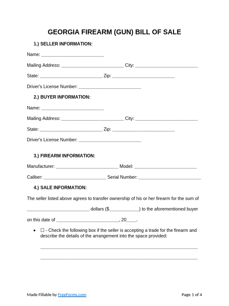 Georgia Firearm Gun Bill of Sale Form | PDF | Prison | Justice