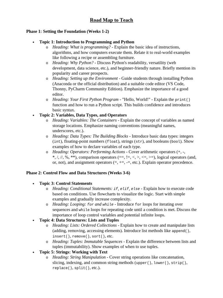 Road Map to Teach PYTHON Class 11 | PDF | Control Flow | Python (Programming Language)
