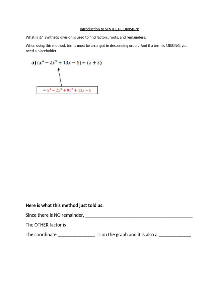 Introduction To Synthetic Division | PDF