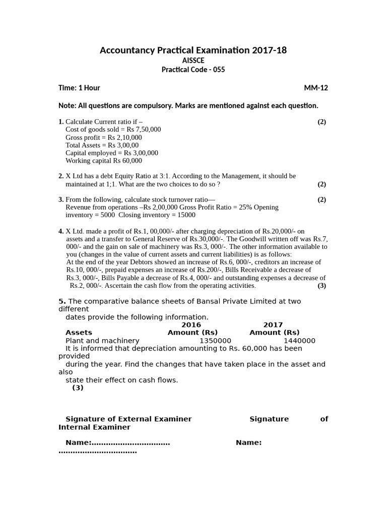 Accountancy Practical Examination 2017 | PDF | Expense | Depreciation