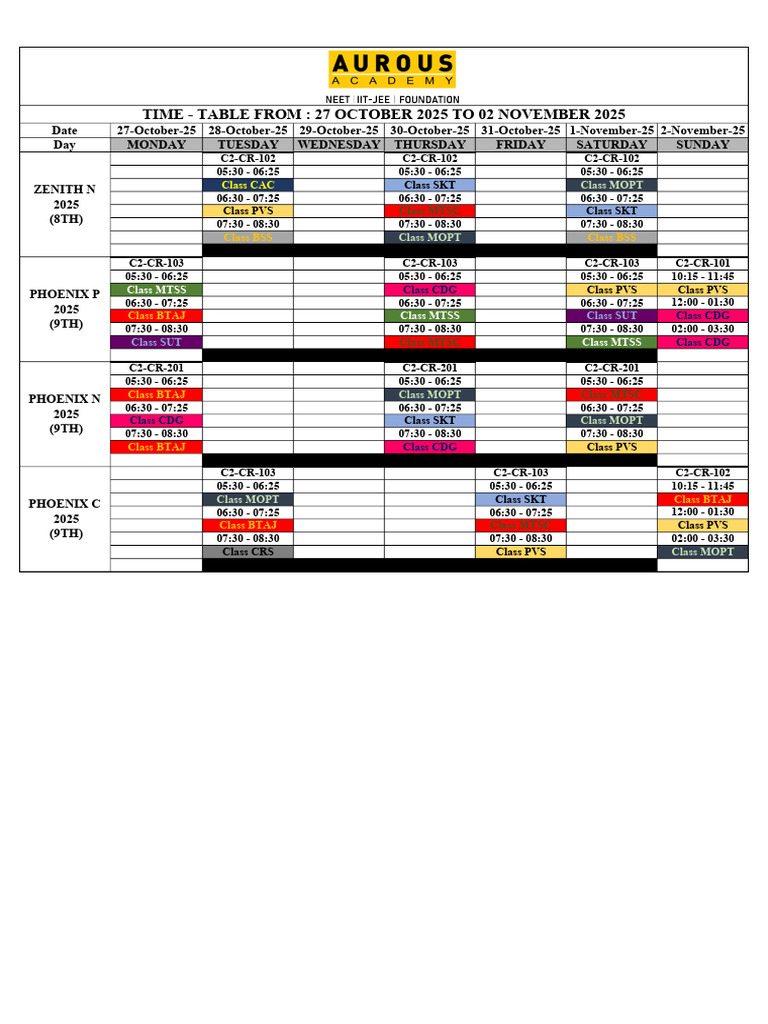 TimeTable 27 October To 02 November 20251761826606761 | PDF