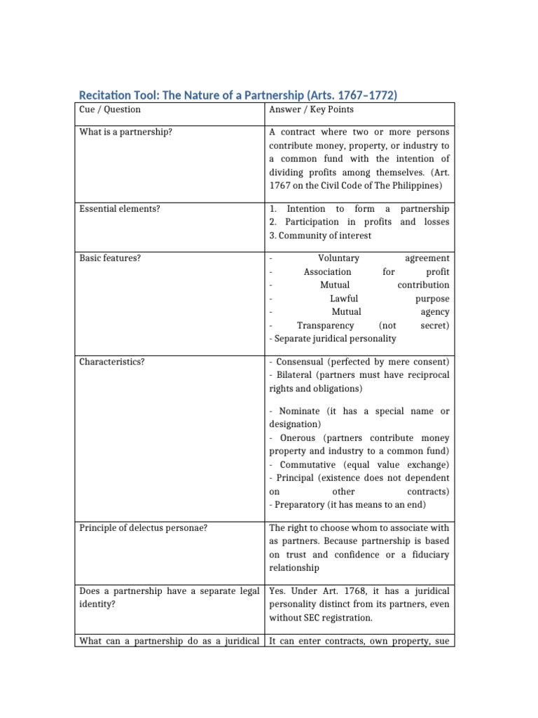 Recitation Tool Person1 Nature of Partnership | PDF | Partnership ...