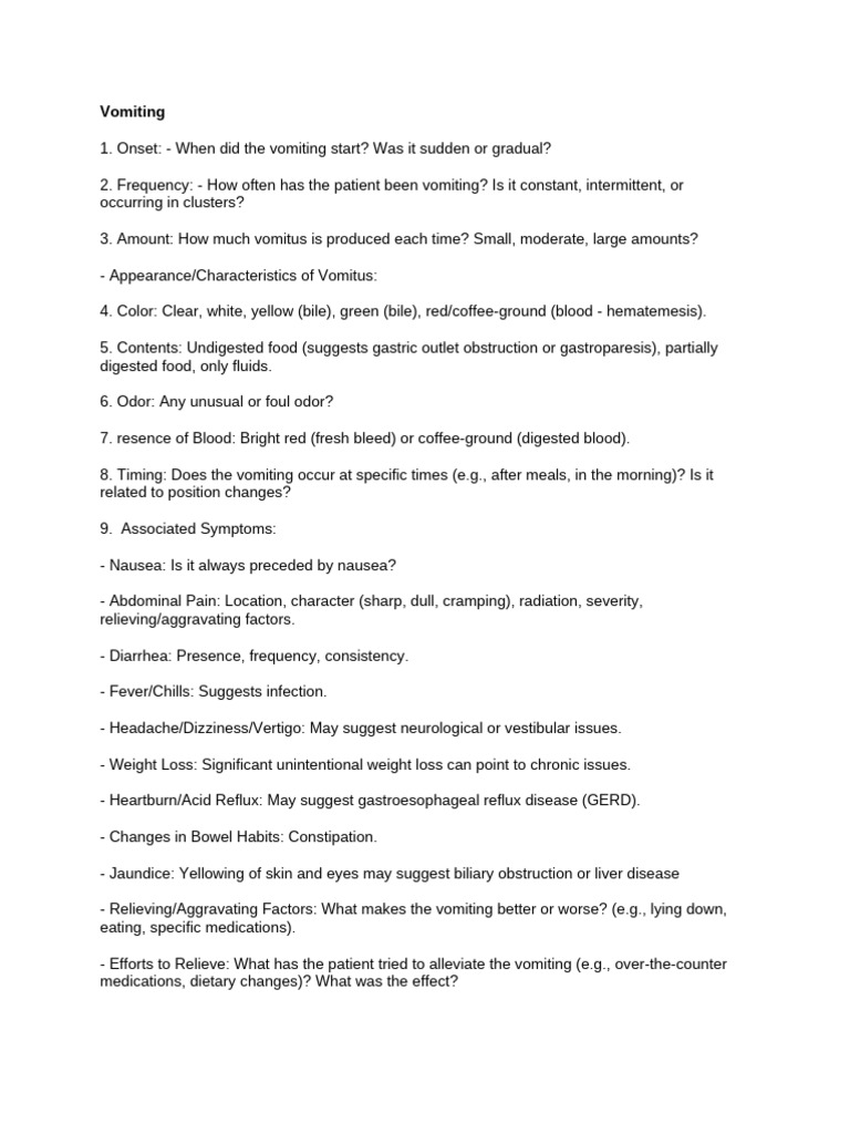 Vomiting History | PDF