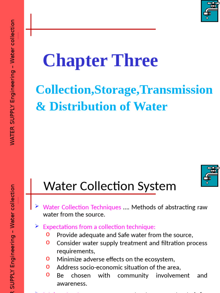 Chapter 3 Collection, Storage,Transmission & Distribution of Water | PDF | Pipe (Fluid ...